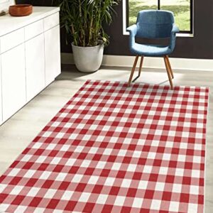 Ambesonne Plaid Decorative Rug, Lumberjack Fashion Buffalo Checks Pattern Retro Style Grid Composition, Quality Carpet for Bedroom Dorm and Living Room, 5' 1" X 7' 5", Red and White