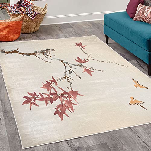 Ambesonne Plaid Decorative Rug, Lumberjack Fashion Buffalo Checks Pattern Retro Style Grid Composition, Quality Carpet for Bedroom Dorm and Living Room, 5' 1" X 7' 5", Red and White