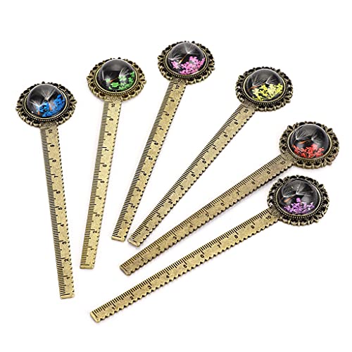 BTSKY 6PCS Retro Metal Bookmark Ruler Bronze Book Mark with Dried Flower Practical Book Page Marker Tool for Library School Book Club, Ideal Gifts for Girls Women Book Lovers Reading (Gypsophila)