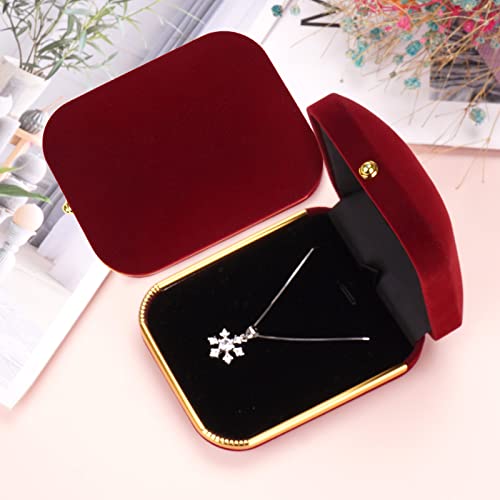 Bi Fang Velvet Necklace Pendant Jewelry Gift Boxes Earring box for Thanksgiving,Birthday, Wedding Christmas Jewelry Showcase Displays,(Wine Red)