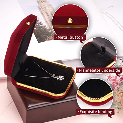 Bi Fang Velvet Necklace Pendant Jewelry Gift Boxes Earring box for Thanksgiving,Birthday, Wedding Christmas Jewelry Showcase Displays,(Wine Red)