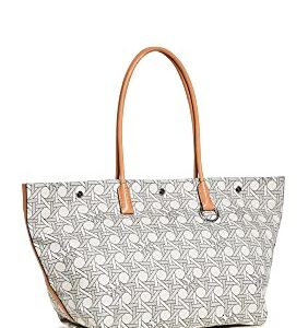 Tory Burch Women's Canvas Basketweave Tote, New Ivory Basketweave, Off White, Print, One Size