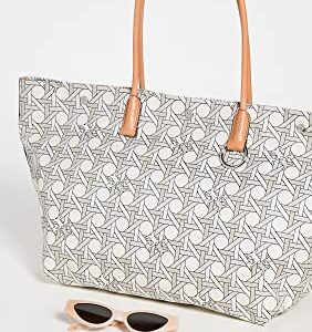 Tory Burch Women's Canvas Basketweave Tote, New Ivory Basketweave, Off White, Print, One Size