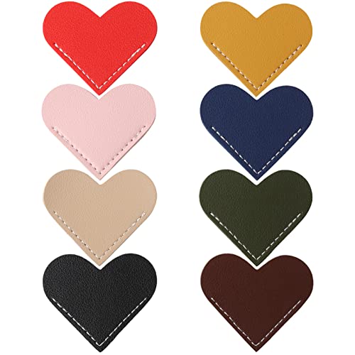 Wonmon 8PCS Leather Heart Bookmark, Handmade Leather Bookmarks in 8 Colors for Book Notebooks Novels Textbooks, Cute Bookmarks Heart Bookmark Page Book Marks Book Accessories for Reading Lover Gift