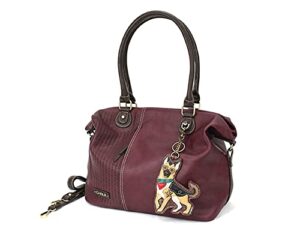 chala group chala german shepherd laser cut large crossbody tote shoulder handbag, dog mom (plum)