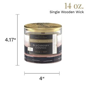 CLCo. by Candle-Lite Company Scented Candles, BlackBerry Cognac Fragrance, One 14 oz. Single Wooden Wick Aromatherapy Candle with 90 Hours of Burn Time, White Color