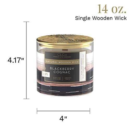 CLCo. by Candle-Lite Company Scented Candles, BlackBerry Cognac Fragrance, One 14 oz. Single Wooden Wick Aromatherapy Candle with 90 Hours of Burn Time, White Color