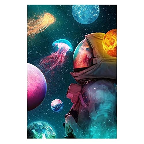 Spaceman Posters for Room Aesthetic Outer Space Scenery Artwork Unframed 16x24in Colorful Planet Jellyfish Print Pictures Gift for Adults Kids, 16x24 in