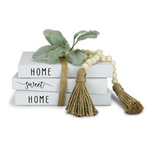 white decorative books for home decor, farmhouse decor, faux books for decoration, coffee table book decor for living room decor, farmhouse table decor book, small shelf decor accent, home sweet home