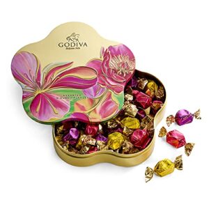 Godiva Chocolatier Assorted G Cube Gourmet Chocolate Truffles in Flower Tin, 32 Count - Limited Edition Candy - Gift Box of Chocolate - 9.1 Oz