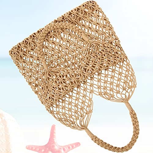 Women's Straw Bag Straw Beach Bag Straw Tote Beach Straw Handbag Handmade Fishing Net Travel Beach Handbag Shopping Woven Straw Bags for Girls Ladies Supplies