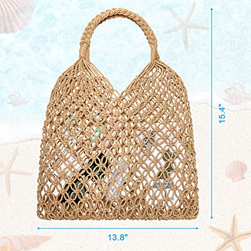 Women's Straw Bag Straw Beach Bag Straw Tote Beach Straw Handbag Handmade Fishing Net Travel Beach Handbag Shopping Woven Straw Bags for Girls Ladies Supplies