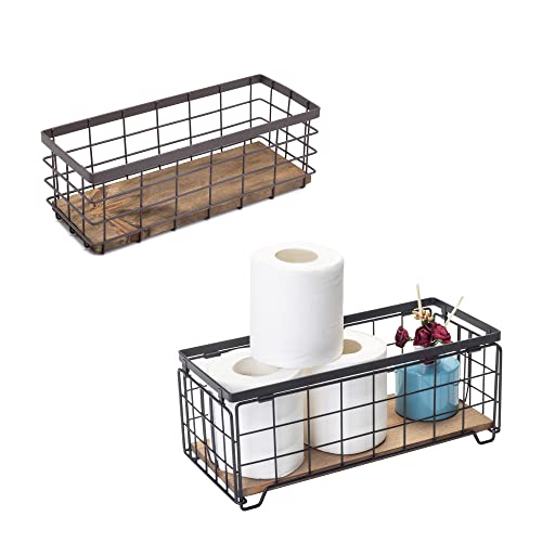 TIEYIPIN [2 Set] Small Metal Wire Storage Basket (Brown) & Toilet Tank Basket (Black)