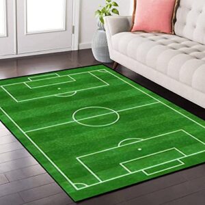 cawiadfwjo area rug soccer field football stadium green grass painted line sport play non-slip soft carpet floor mat indoor outdoor runner rugs yoga mat home decor for living room bedroom, 47”x63”