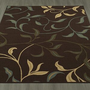 Ottomanson Ottohome Collection Non-Slip Rubberback Leaves Design 3x5 Indoor Area Rug, 3'3" x 5', Brown