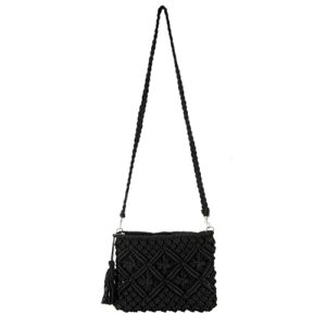 AZWBAG Straw Crossbody Bag for women tassel handmade shoulder bag Casual Beach Summer Beach Envelope Clutch Straws Wallet (Black)