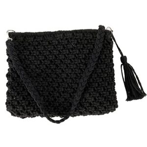 AZWBAG Straw Crossbody Bag for women tassel handmade shoulder bag Casual Beach Summer Beach Envelope Clutch Straws Wallet (Black)