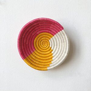 mini african basket- rutsiro/rwanda basket/sisal & sweetgrass woven basket/pink, golden yellow, white