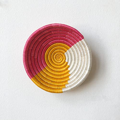 Mini African Basket- Rutsiro/Rwanda Basket/Sisal & Sweetgrass Woven Basket/Pink, Golden Yellow, White