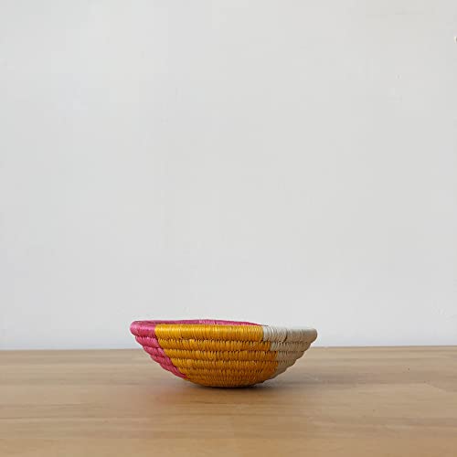 Mini African Basket- Rutsiro/Rwanda Basket/Sisal & Sweetgrass Woven Basket/Pink, Golden Yellow, White