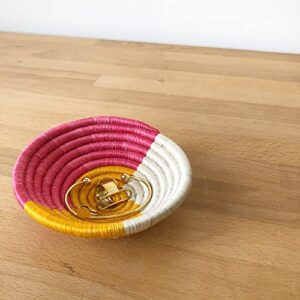 Mini African Basket- Rutsiro/Rwanda Basket/Sisal & Sweetgrass Woven Basket/Pink, Golden Yellow, White