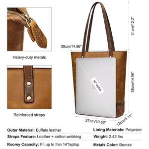 S-ZONE Vintage Genuine Leather Shoulder Bag Work Totes for Women Purse Handbag with Back Zipper Pocket Large