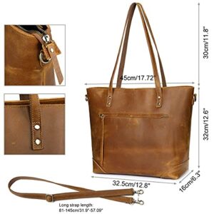 S-ZONE Vintage Genuine Leather Shoulder Bag Work Totes for Women Purse Handbag with Back Zipper Pocket Large