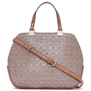 calvin klein charlie triple compartment dome satchel, almond/taupe/caramel