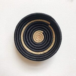 mini african basket- nyarutovu/rwanda basket/sisal & sweetgrass woven basket/black, sweetgrass