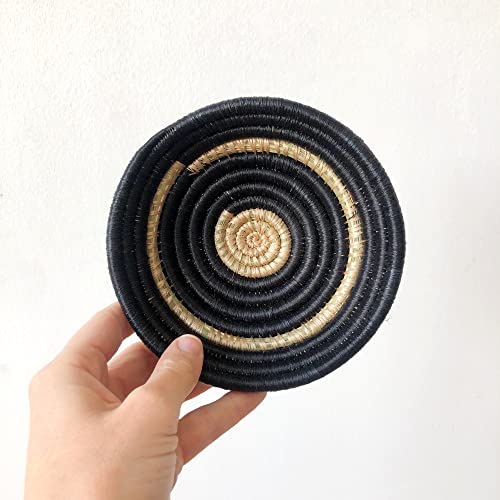 Mini African Basket- Nyarutovu/Rwanda Basket/Sisal & Sweetgrass Woven Basket/Black, Sweetgrass