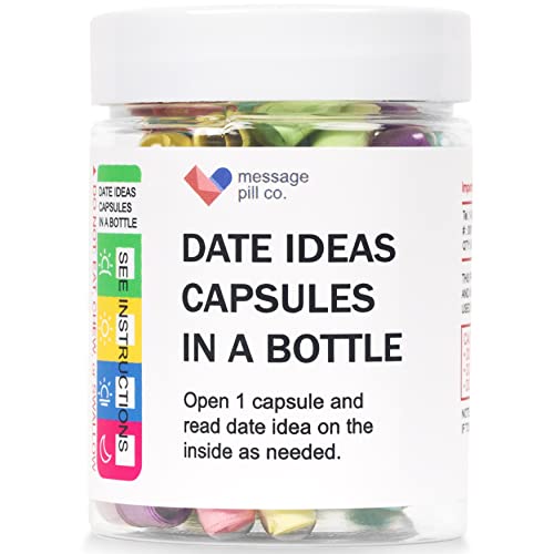 MESSAGE PILL CO. Date Ideas Capsules in a Bottle (50pcs) - Bridal Shower Gift and Registry Wedding Gifts. Anniversary, Dating, Newlyweds or Long Time Married Couples Gifts