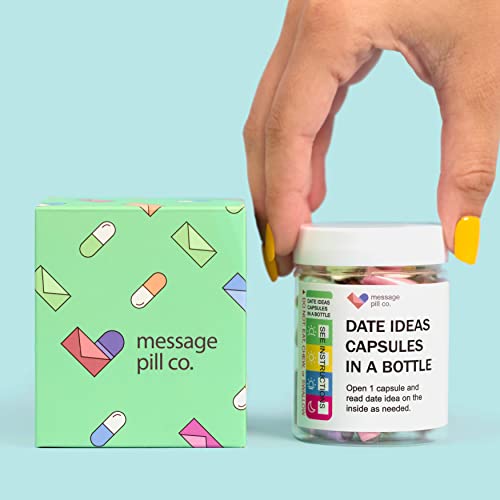 MESSAGE PILL CO. Date Ideas Capsules in a Bottle (50pcs) - Bridal Shower Gift and Registry Wedding Gifts. Anniversary, Dating, Newlyweds or Long Time Married Couples Gifts