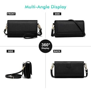 Peacocktion Wristlet Wallet for Women, Crossbody Wallet Purse with Phone Pocket Card Holder RFID Blocking 2 Strap, Black