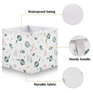 Kigai Marine Fish Sea Animals Fabric Storage Bin 11" x 11" x 11" Cube Baskets Collapsible Store Basket Bins for Home Closet Bedroom Drawers Organizers