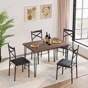 vecelo kitchen dining room table set for dinette, breakfast nook, 4 pu metal frame chairs,rectangular, brown