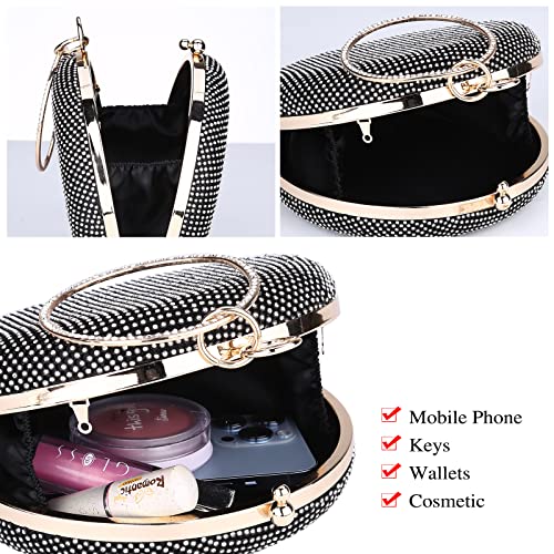 Tanpell Women's Evening Bag Round Rhinestone Crystal Clutch Purse Handbag for Wedding Prom Party (Black)