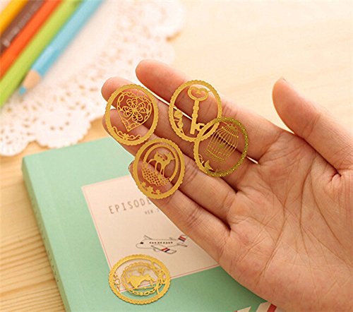 yueton Pack of 7 Mini Hollow Golden Metal Bookmarks Book Note Pad Memo Marker Label