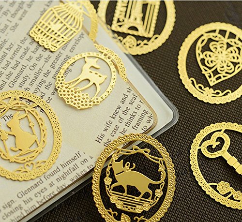 yueton Pack of 7 Mini Hollow Golden Metal Bookmarks Book Note Pad Memo Marker Label