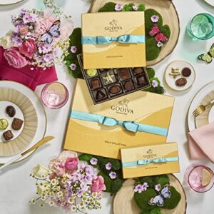 Godiva Chocolatier Assorted Chocolate Gift Box - Assorted Dark, Milk, White, Raspberry, Caramel, and Chocolate- Blue Ribbon Classic Gold Box - 19 pieces