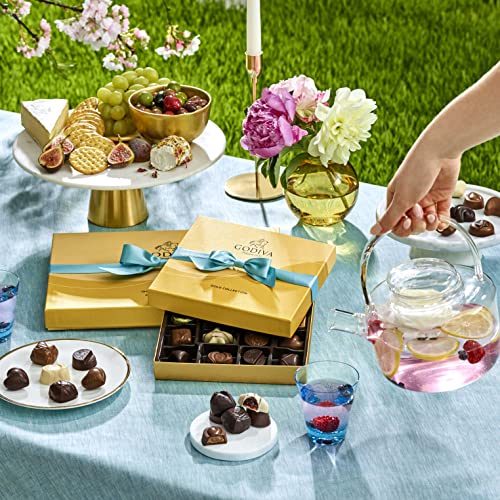 Godiva Chocolatier Assorted Chocolate Gift Box - Assorted Dark, Milk, White, Raspberry, Caramel, and Chocolate- Blue Ribbon Classic Gold Box - 19 pieces