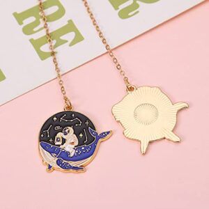 6 Pcs The Wandering Earth Series Metal Bookmark with Enamel Charms, Brass Alloy Bookmarks with Pendant, Cartoon Astronaut and Whale Theme Book Markers Christmas Gift for Girls Kids Lovers Readers