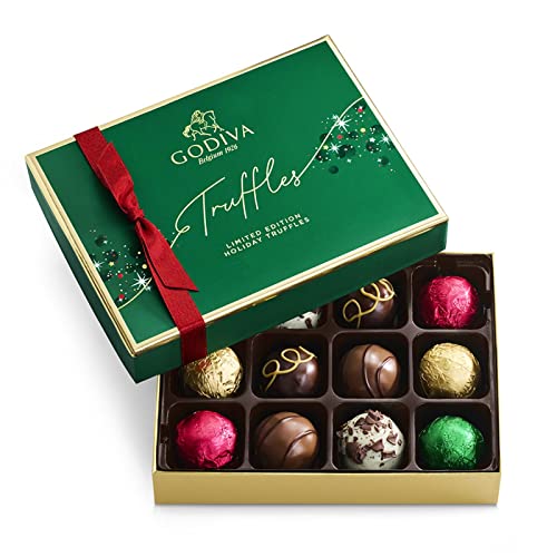 Godiva Chocolatier Holiday Truffle Flight - 12 Piece Limited Edition Assorted Gift Box – Gourmet Dark, Milk and White Chocolate Truffles for Chocolate Lovers