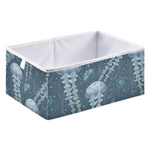 Blue Jellyfish Storage Baskets for Shelves Foldable Collapsible Storage Box Bins with Fabric Bins Cube Toys Organizers for Pantry Toys, Clothes, Books in Closet and Shelf,11 x 11inch