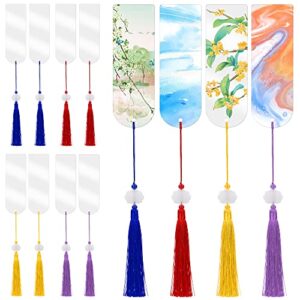 senbota 24 pieces book mark accessories,12 sheet clear acrylic bookmark blanks with 12 colorful tassels for diy decor bookmark crafts gift tag projects