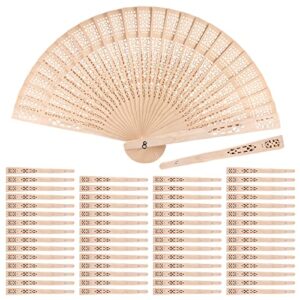 japchet 60 pack 8 inch sandalwood fan, vintage wooden hand held folding fan, hollow carved handheld fans for wedding decor, dancing, birthday gift, photo props