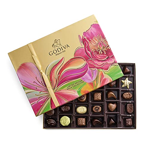 Godiva Chocolatier Gourmet Chocolate Gift Box - Assorted Dark, Milk, White, Raspberry, Caramel, and Chocolate - Elegant Spring Floral Box - 36 Pieces