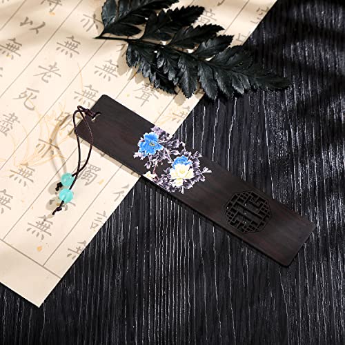 Melyaxu Handmade Natural Color Wooden Bookmark with Tassel - Peony Flower