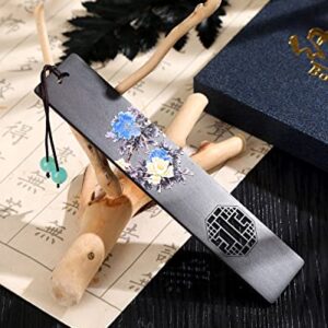 Melyaxu Handmade Natural Color Wooden Bookmark with Tassel - Peony Flower