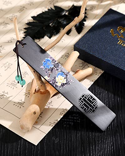 Melyaxu Handmade Natural Color Wooden Bookmark with Tassel - Peony Flower