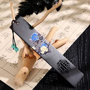 Melyaxu Handmade Natural Color Wooden Bookmark with Tassel - Peony Flower